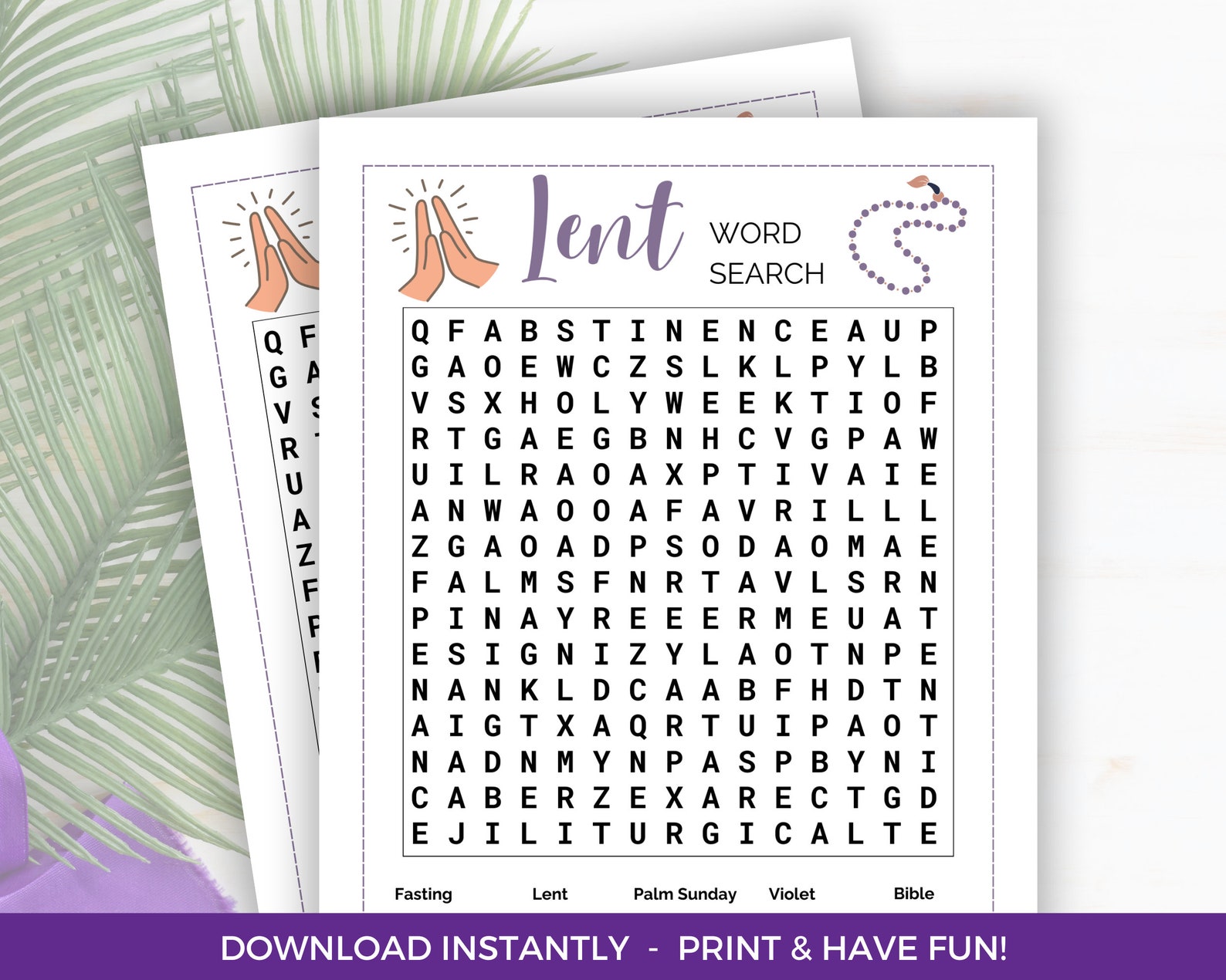 Lent Word Search Game, Printable Lenten Activity, Lent Party Game ...