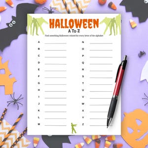 Halloween A to Z Game, Printable Halloween A to Z Race, Halloween Party ...