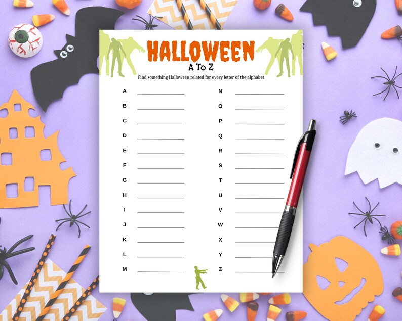 Halloween A to Z Game, Printable Halloween A to Z Race, Halloween Party ...