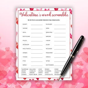 Valentine's Day Word Scramble Game, Printable Valentine's Day Game ...