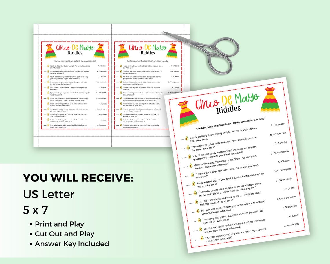 Cinco De Mayo Riddles Game, Printable Cinco De Mayo Activity, Cinco De ...