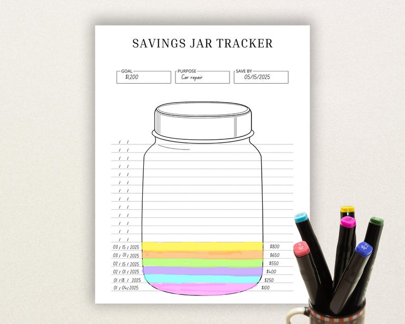 Savings Jar Tracker Template, Printable Savings Journal Page, Money ...