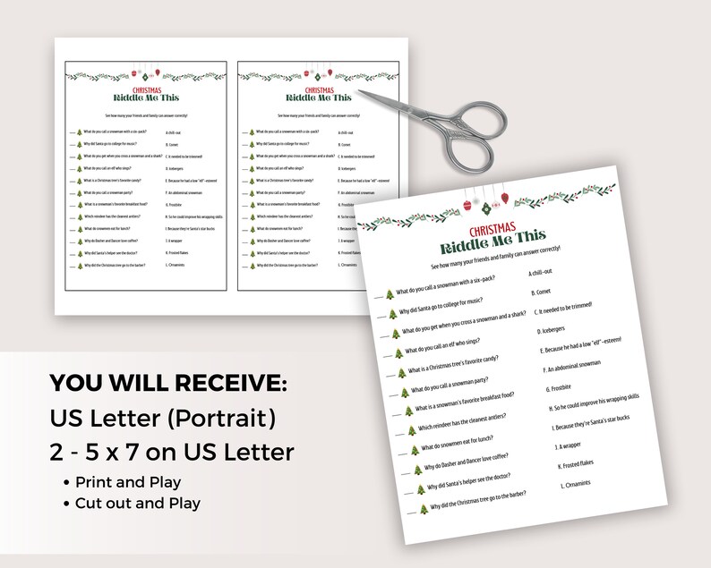 Christmas Riddle Game, Printable Christmas Riddle Game, Christmas Party ...