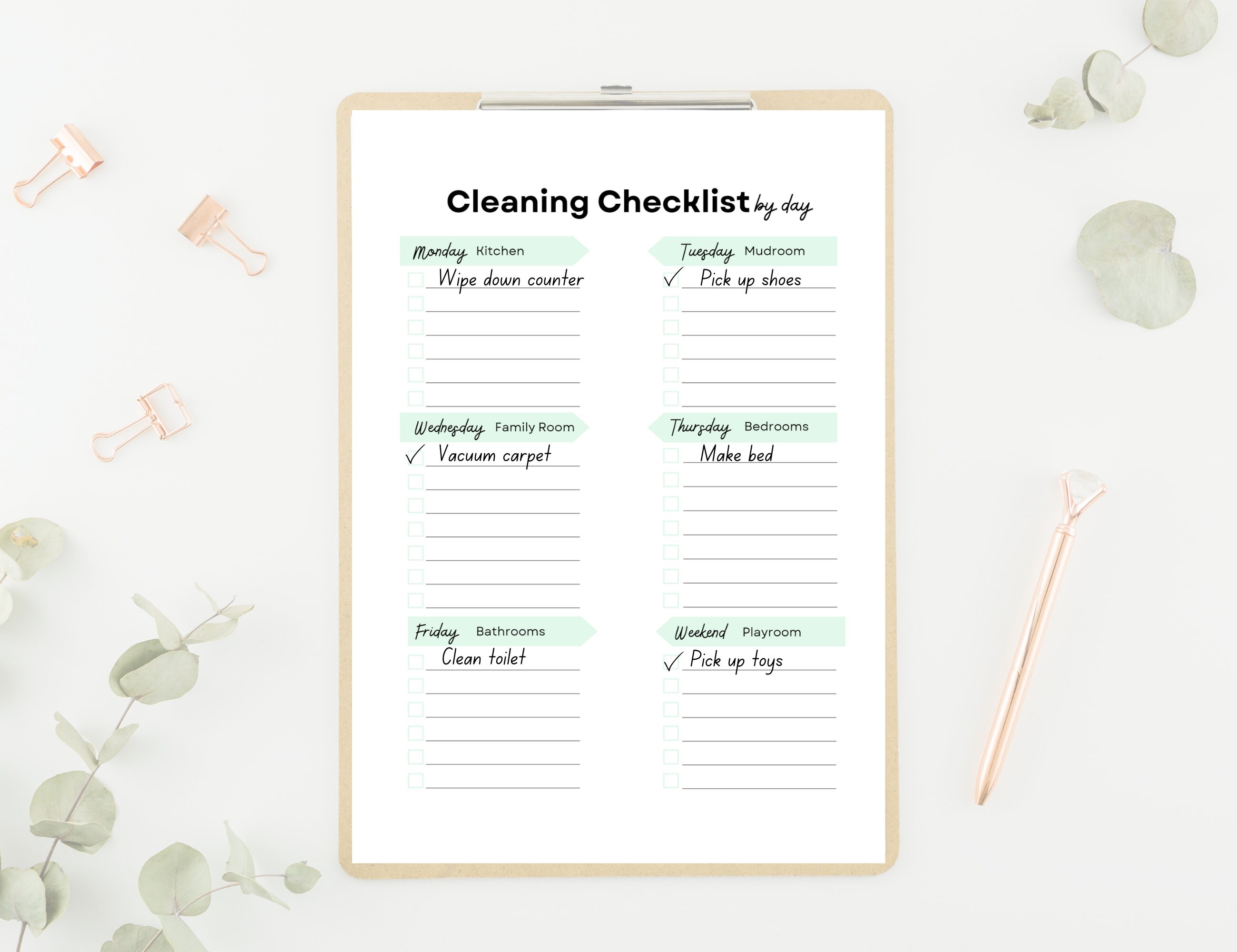 Printable Daily Cleaning Checklist, Daily Cleaning List, Cleaning ...