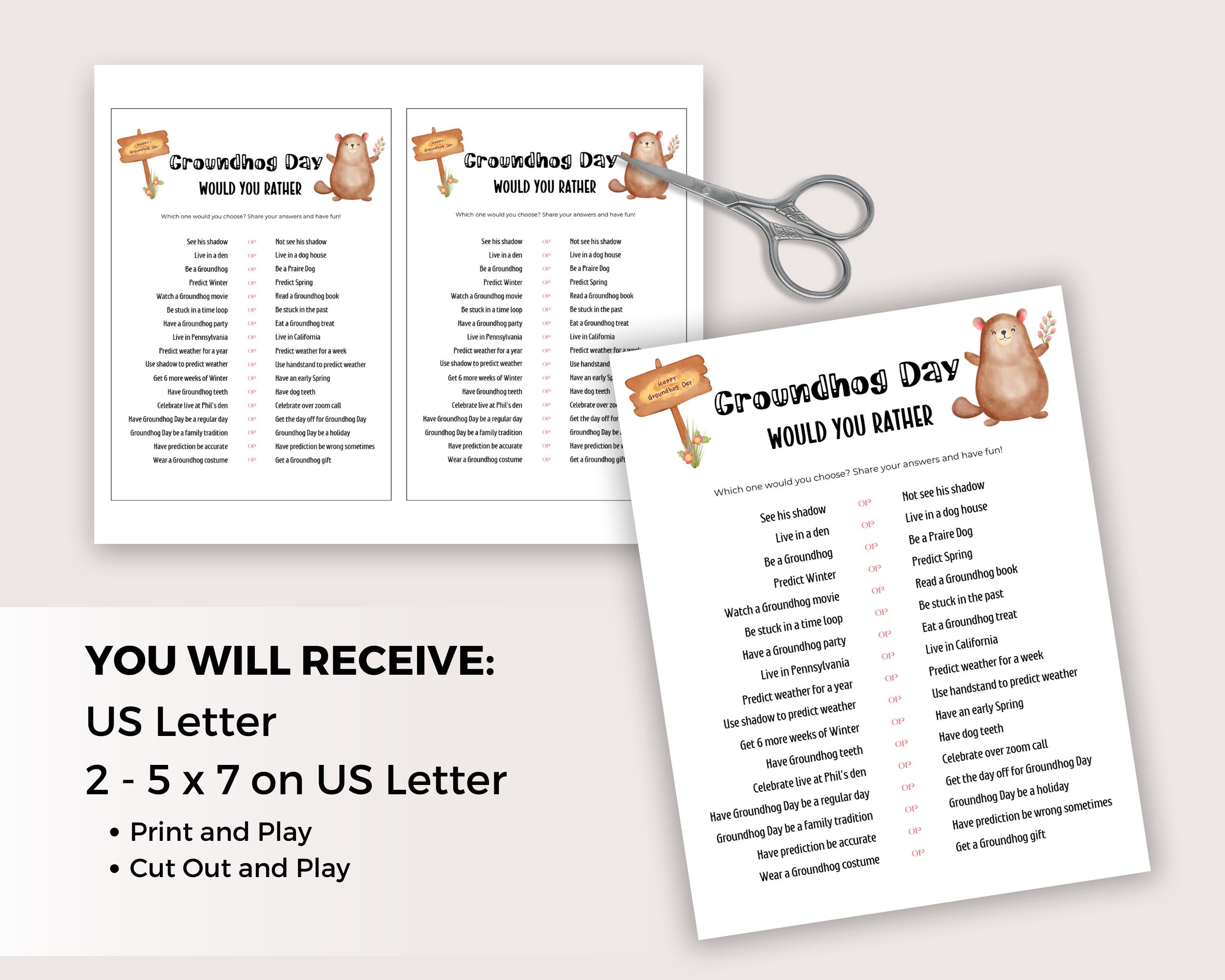 Groundhog Day Would You Rather Game, Printable Groundhog Day This or ...