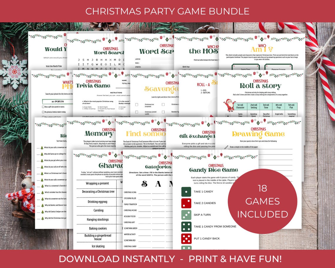 Christmas Party Game Bundle, Printable Holiday Party Games, Group Game ...