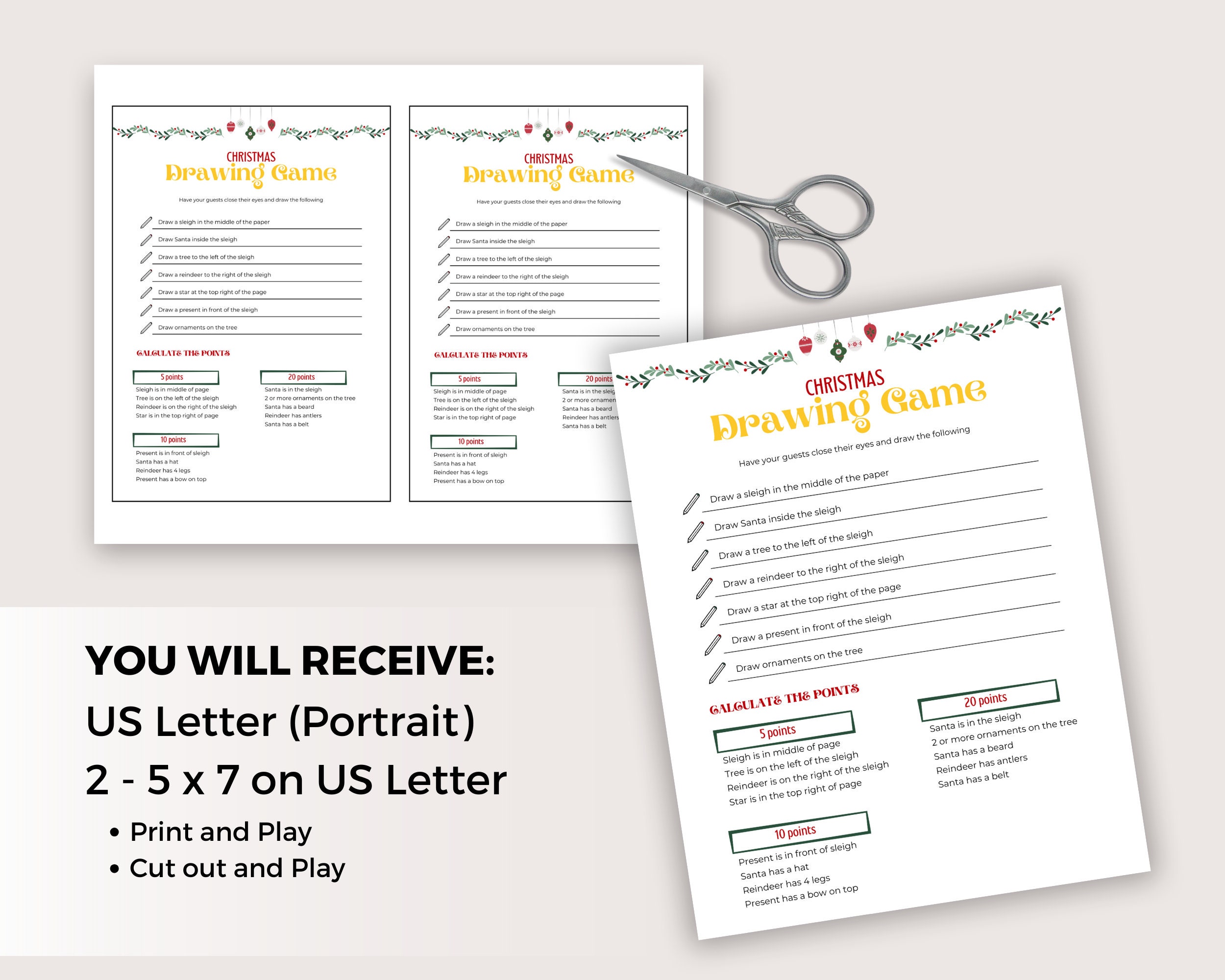 Christmas Drawing Game, Printable Christmas Drawing Challenge Game ...