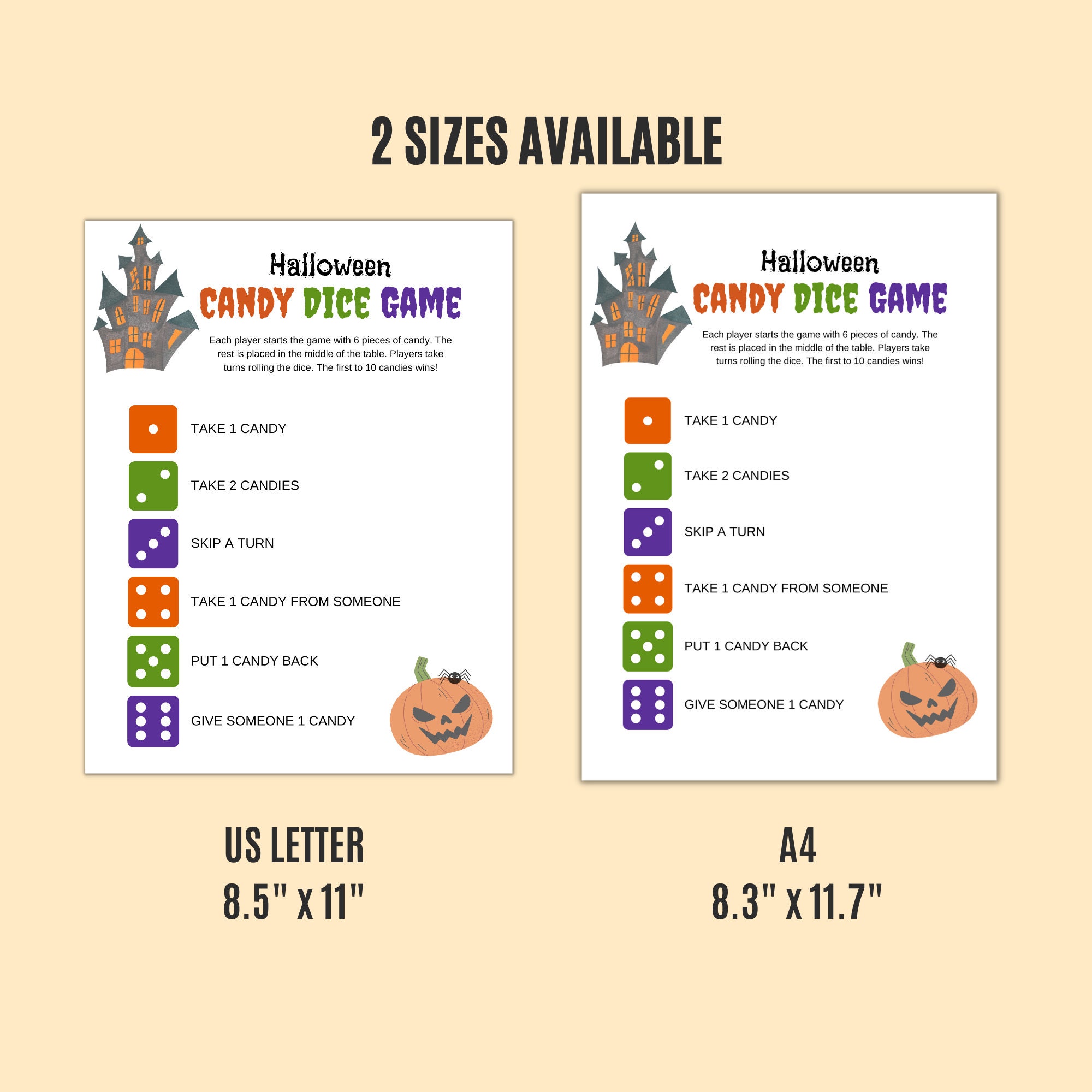 Printable Halloween Candy Dice Game, Halloween Candy Game, Candy Dice ...