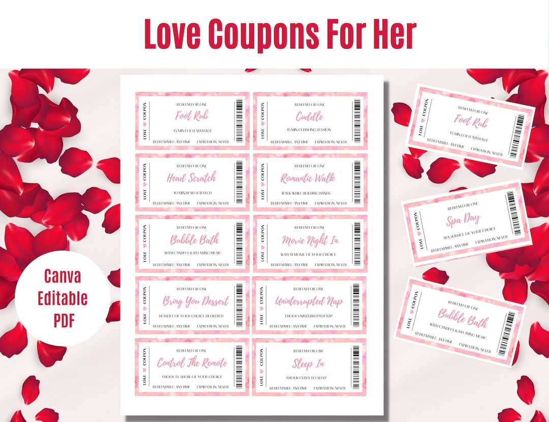 Editable Love Coupons for Her, Printable Love Coupons, Gift for Her ...