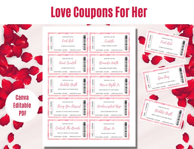 Editable Love Coupons for Her Printable Love Coupons Gift - Etsy