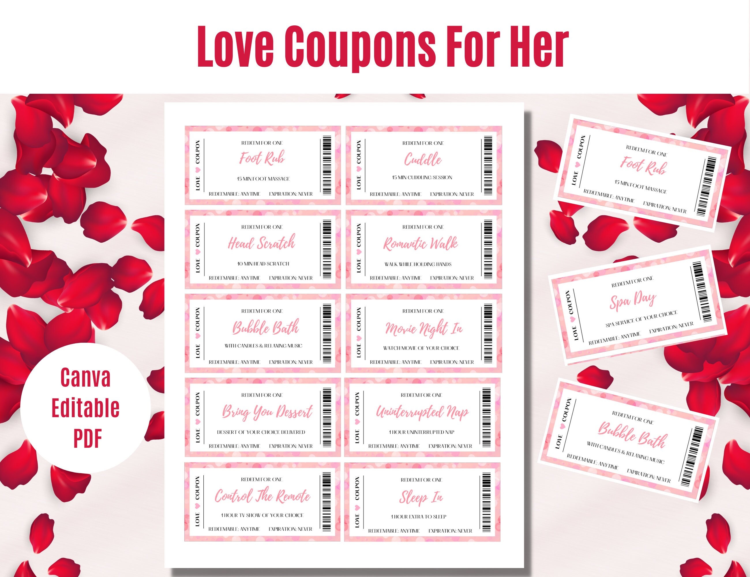Editable Love Coupons for Her, Printable Love Coupons, Gift for Her ...