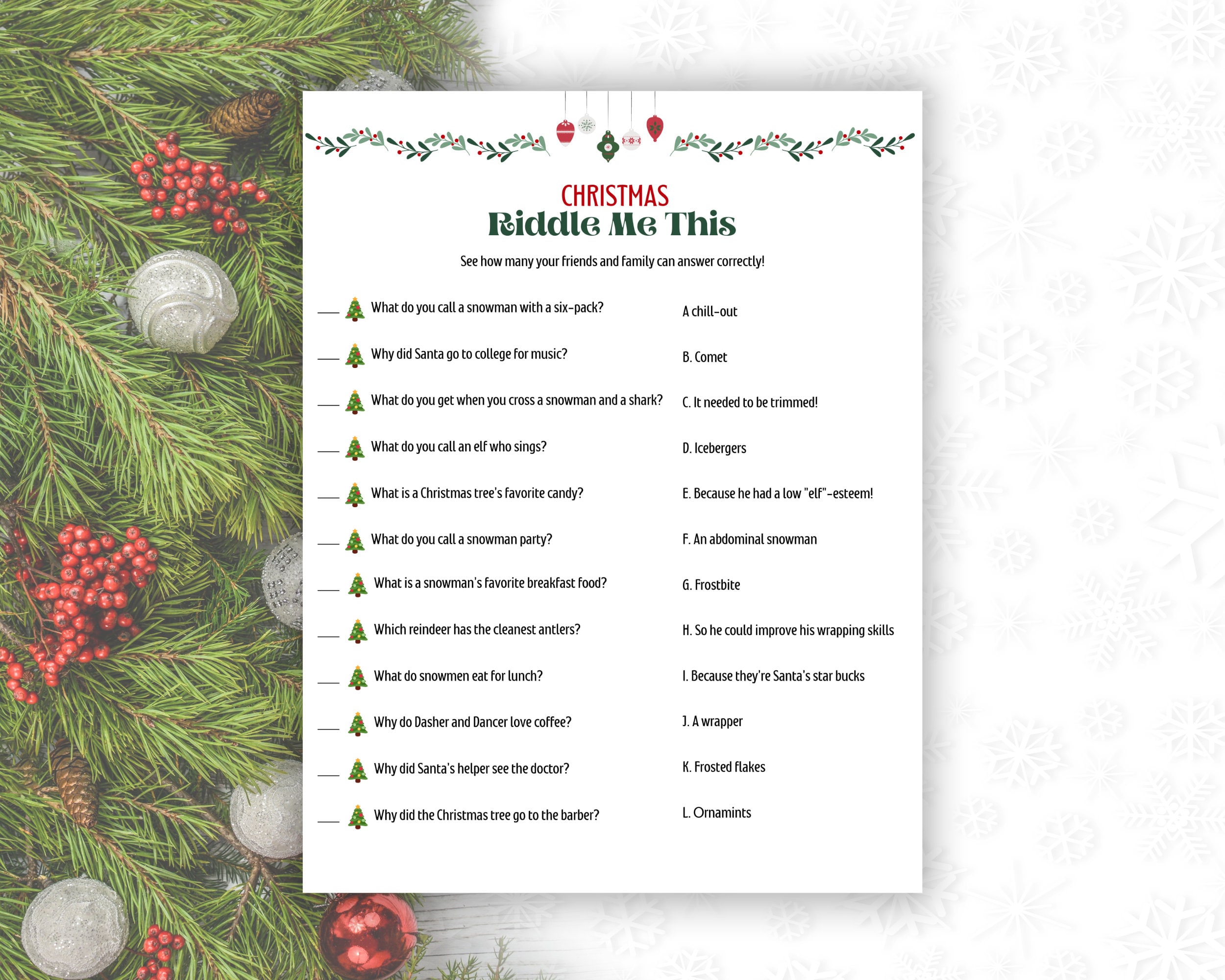 Christmas Riddle Game, Printable Christmas Riddle Game, Christmas Party ...