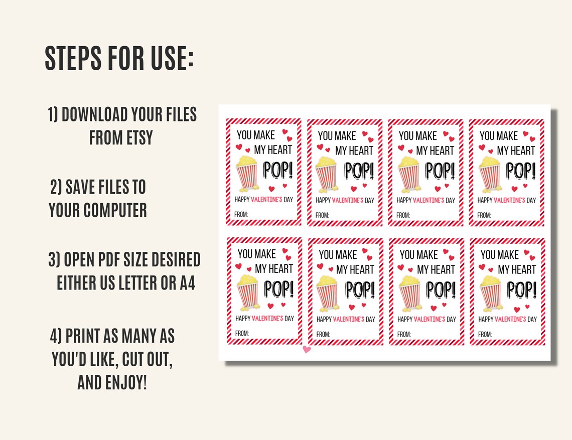 Printable Popcorn Valentine Cards, Popcorn Valentine Tag, Kids ...