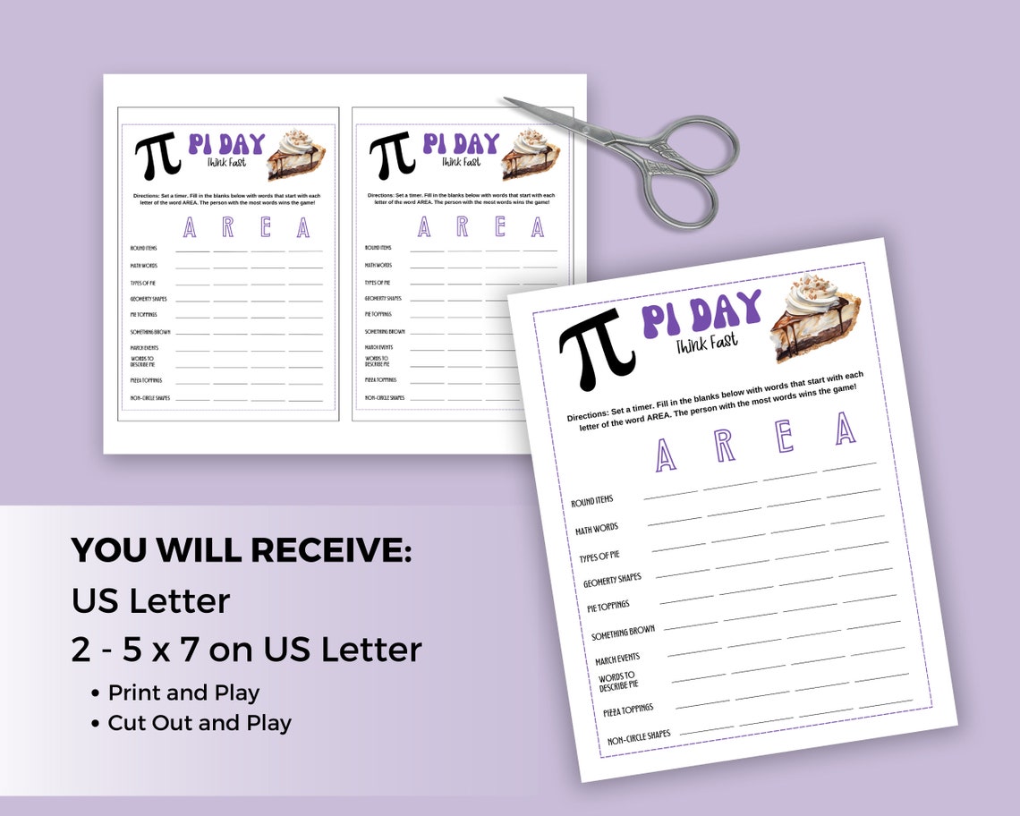 Pi Day Think Fast Game, Printable Pi Day Think Fast Activity, Pi Day ...