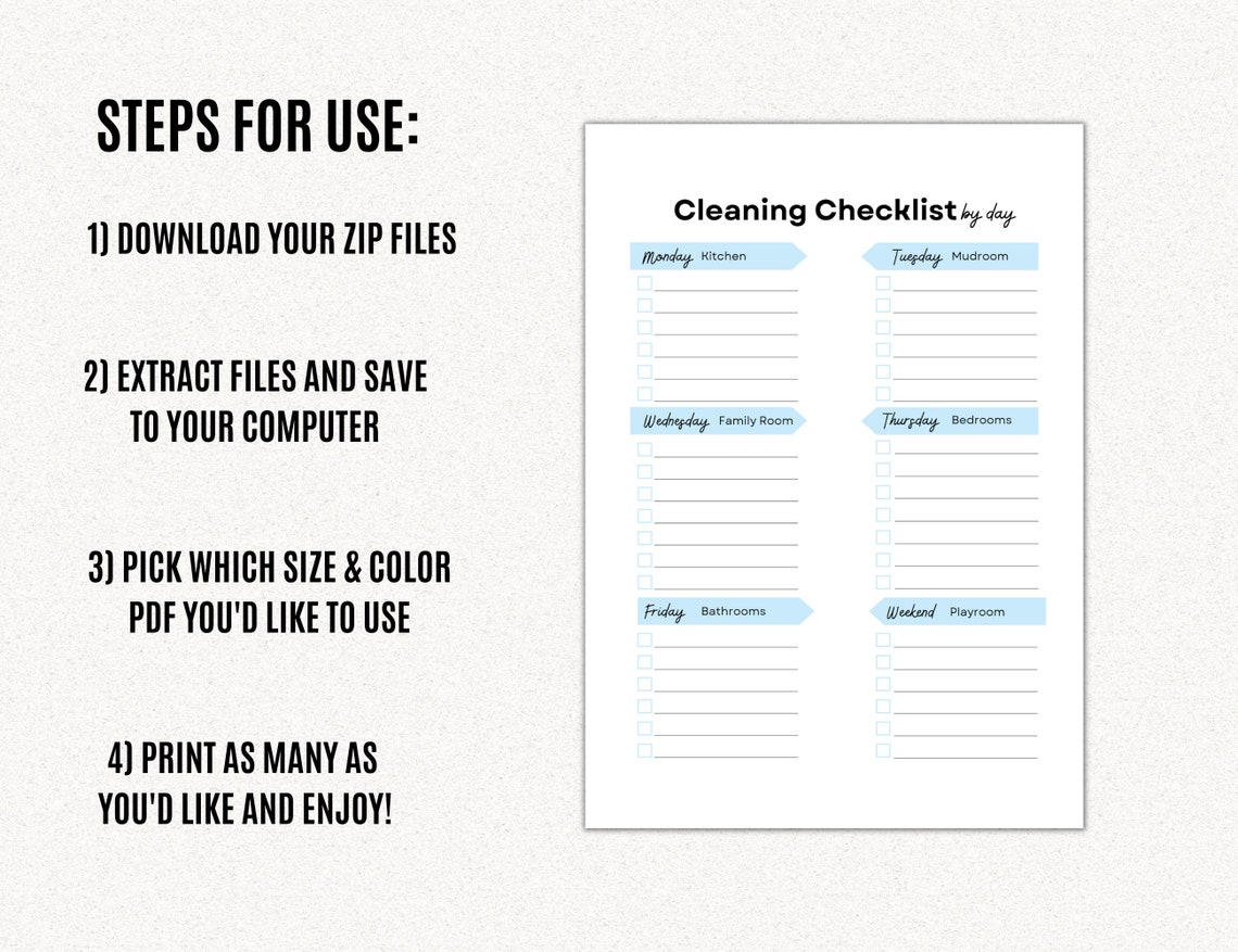 Printable Daily Cleaning Checklist Daily Cleaning List - Etsy