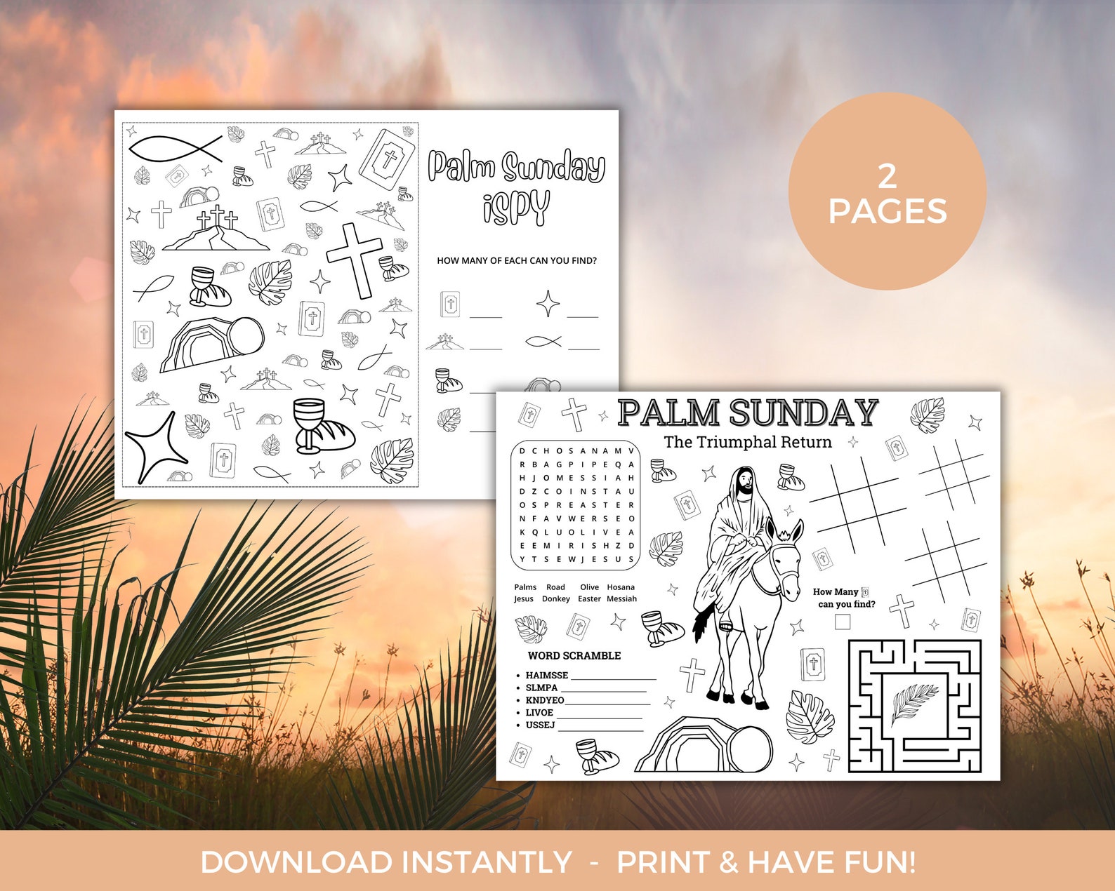 Palm Sunday Activity Placemat, Printable Palm Sunday Coloring Placemat ...