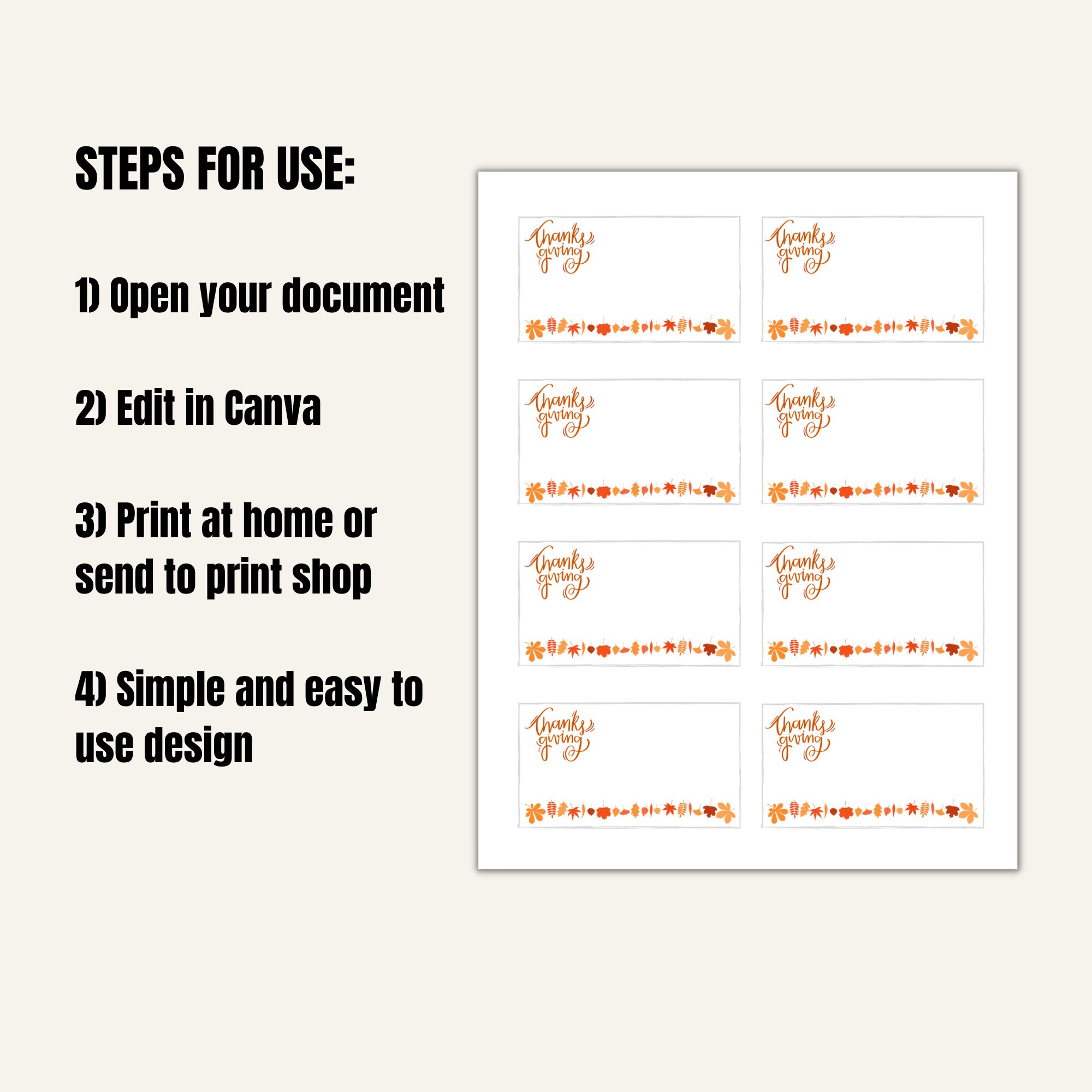 Thanksgiving Name Card Template, Friendsgiving Name Place Cards ...