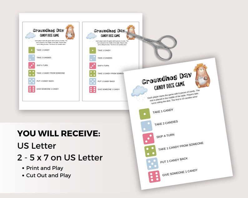 Groundhog Day Candy Dice Game, Groundhog Day Candy Game, Candy Dice ...