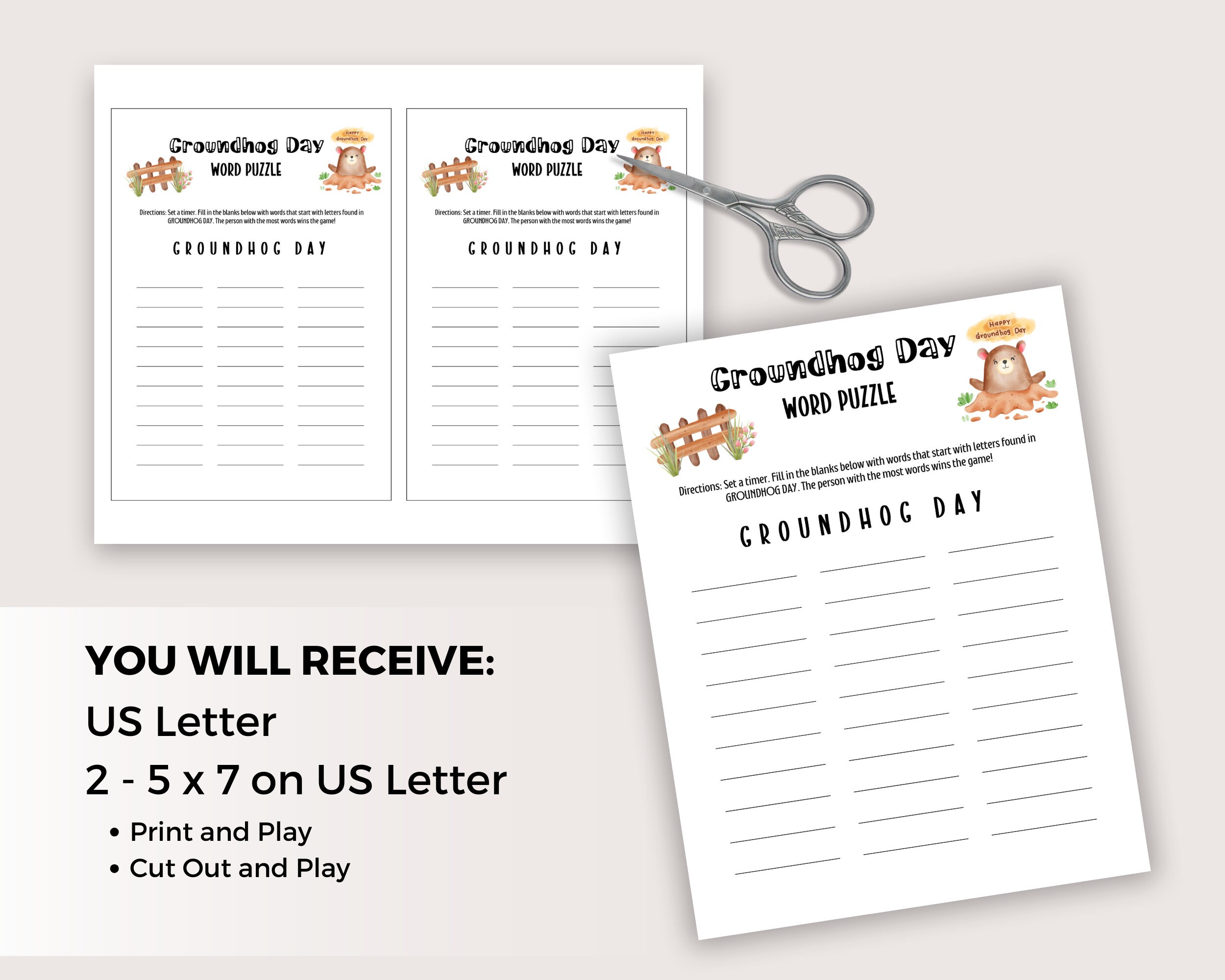 Groundhog Day Word Puzzle Game, Printable Groundhog Day Word Puzzle ...