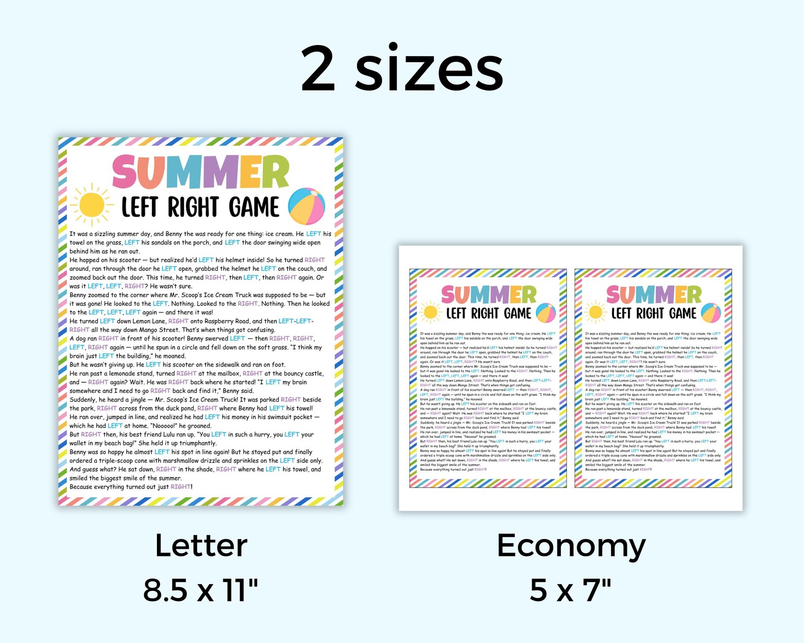 Summer Left Right Game Printable, Summer Pass the Prize Game, Summer ...