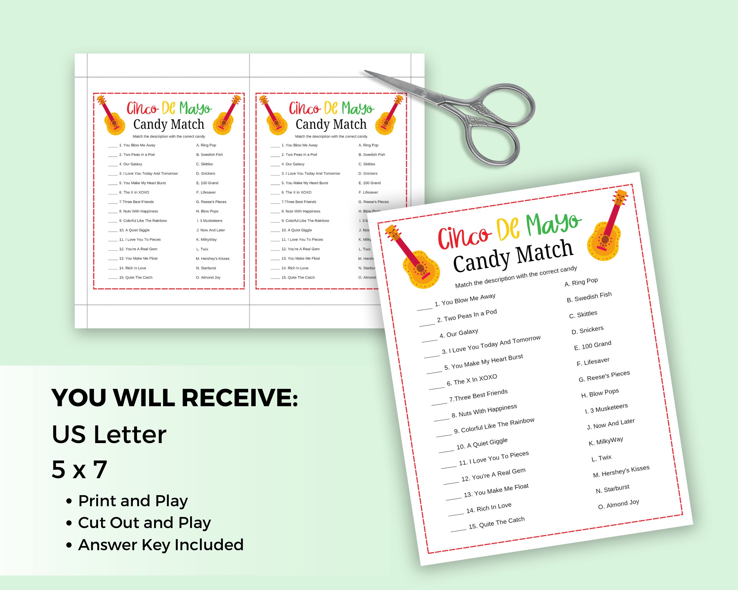 Cinco De Mayo Candy Match Game, Printable Cinco De Mayo Activity, Cinco ...