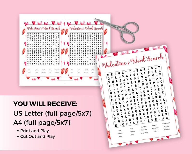Valentine's Day Word Search Game, Printable Valentine's Day Game ...