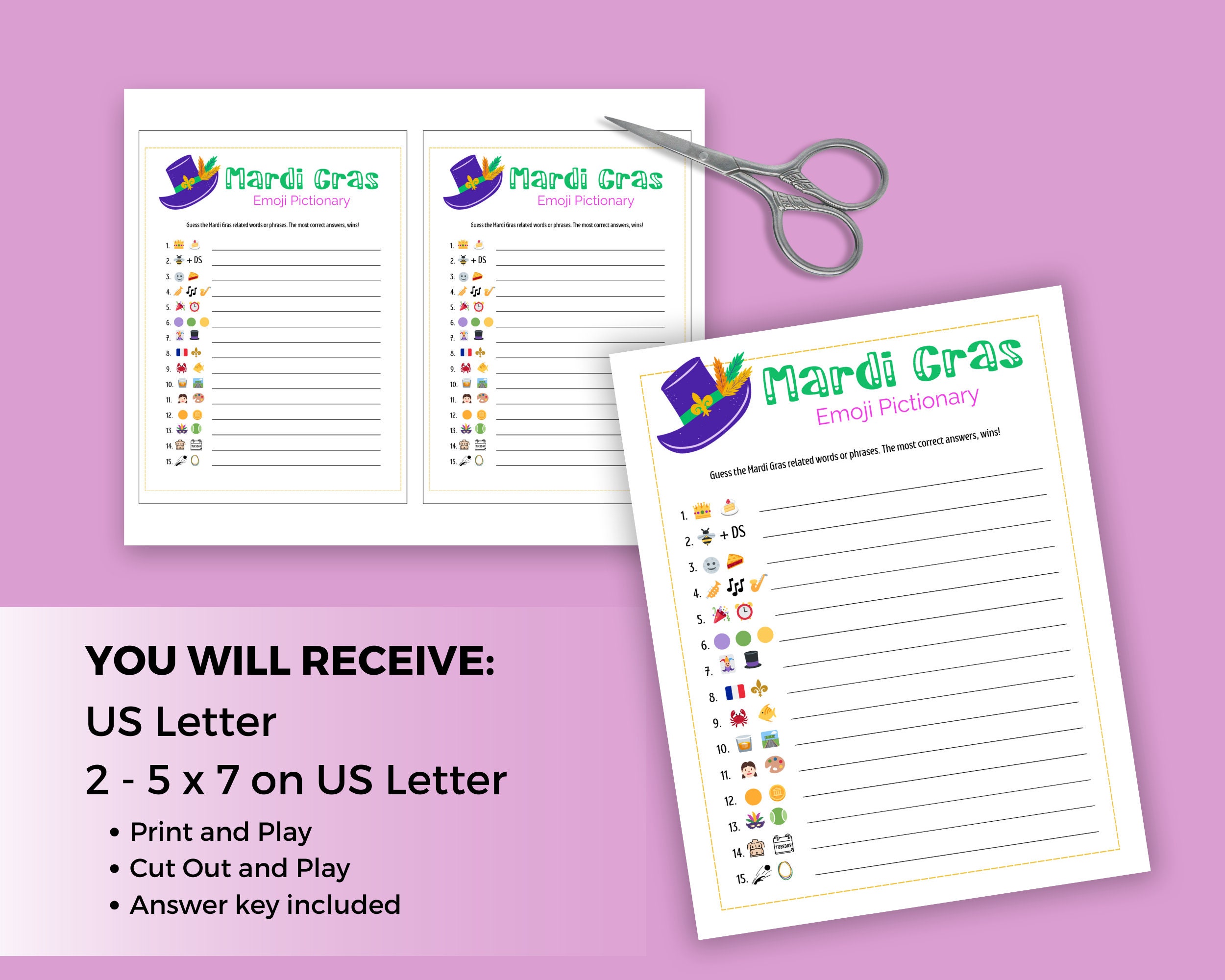 Mardi Gras Emoji Pictionary Game, Fat Tuesday Party Game, Printable ...