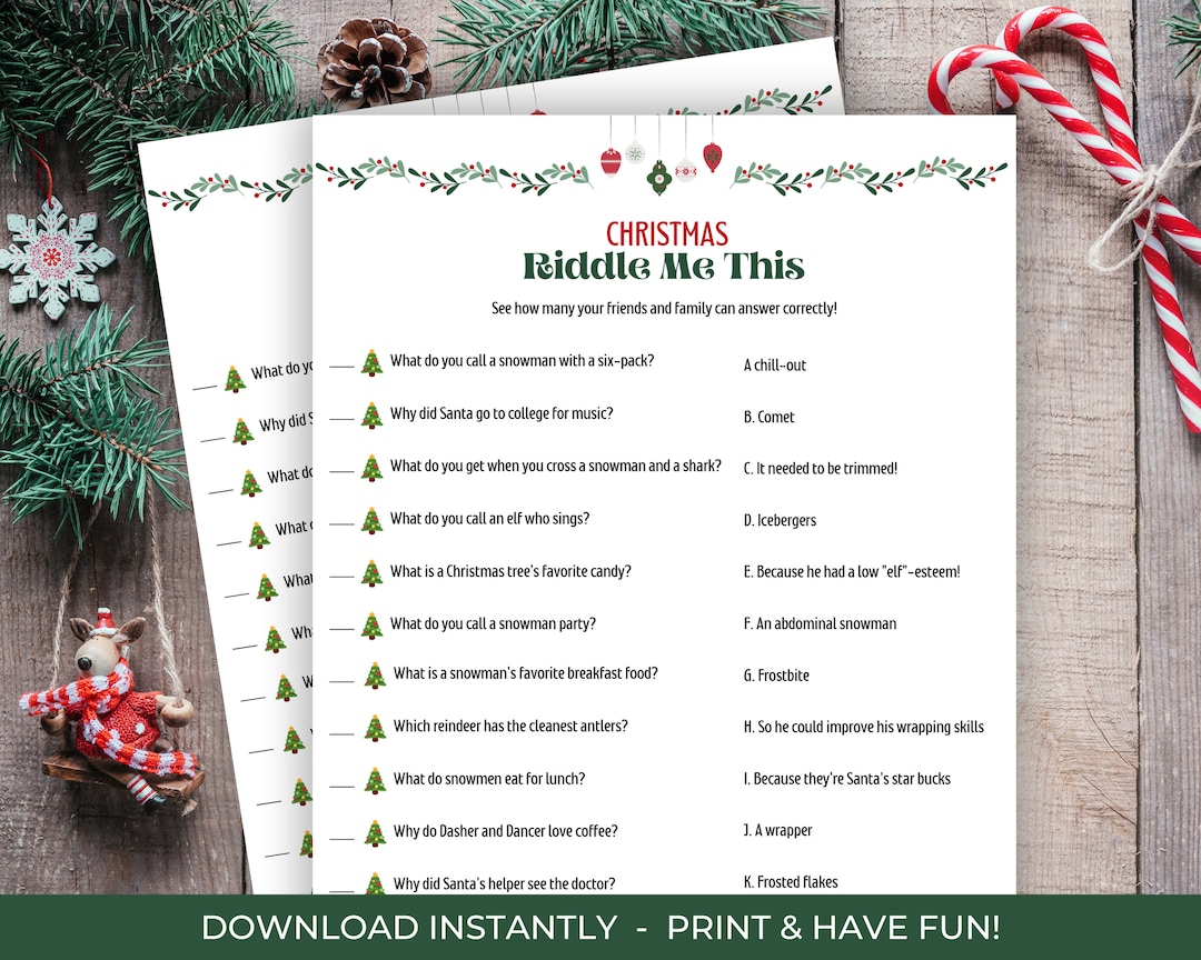 Christmas Riddle Game, Printable Christmas Riddle Game, Christmas Party ...