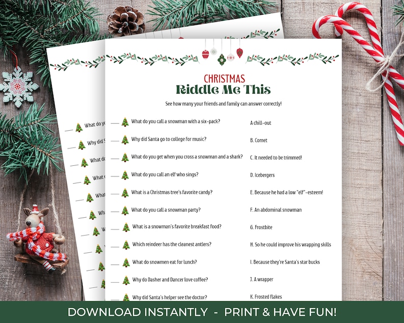 Christmas Riddle Game, Printable Christmas Riddle Game, Christmas Party ...