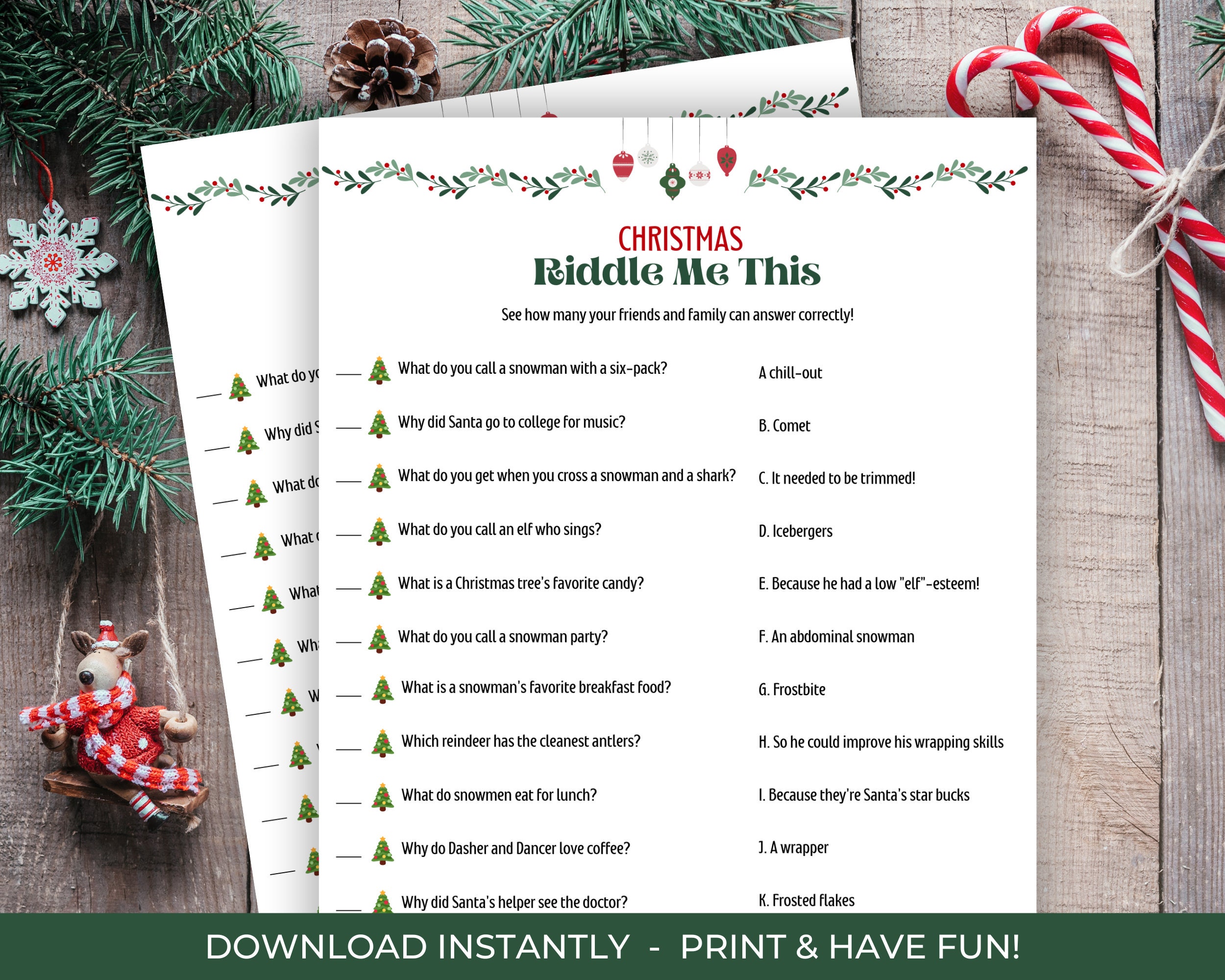 Christmas Riddle Game, Printable Christmas Riddle Game, Christmas Party ...