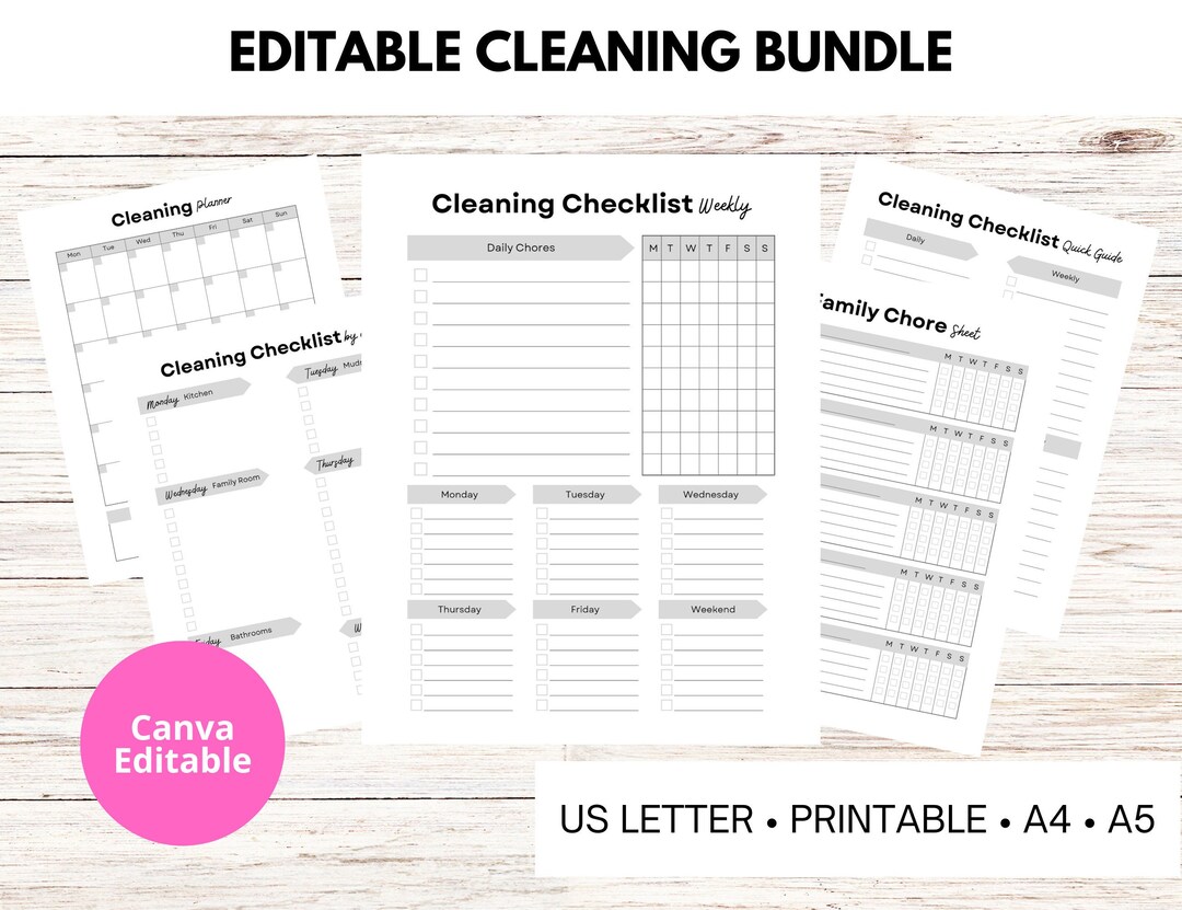 Editable Cleaning Bundle, Printable Cleaning Planner, Cleaning Schedule ...