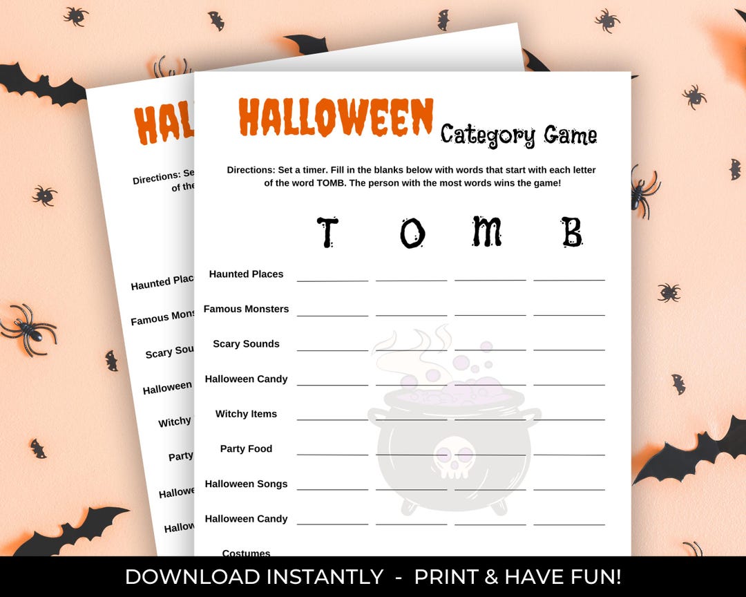 Halloween Category Game, Printable Halloween Category Game, Halloween ...
