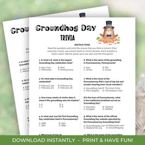 Groundhog Day Trivia Game, Printable Trivia Game, Groundhog Day Party ...
