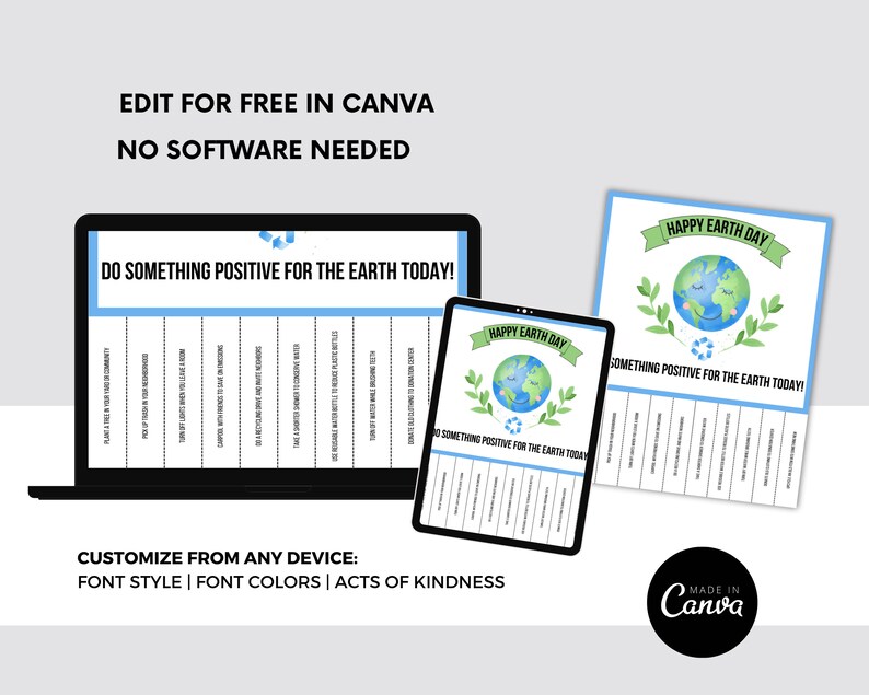 Editable Earth Day Acts of Kindness Tear off Flyer, Printable Earth Day ...