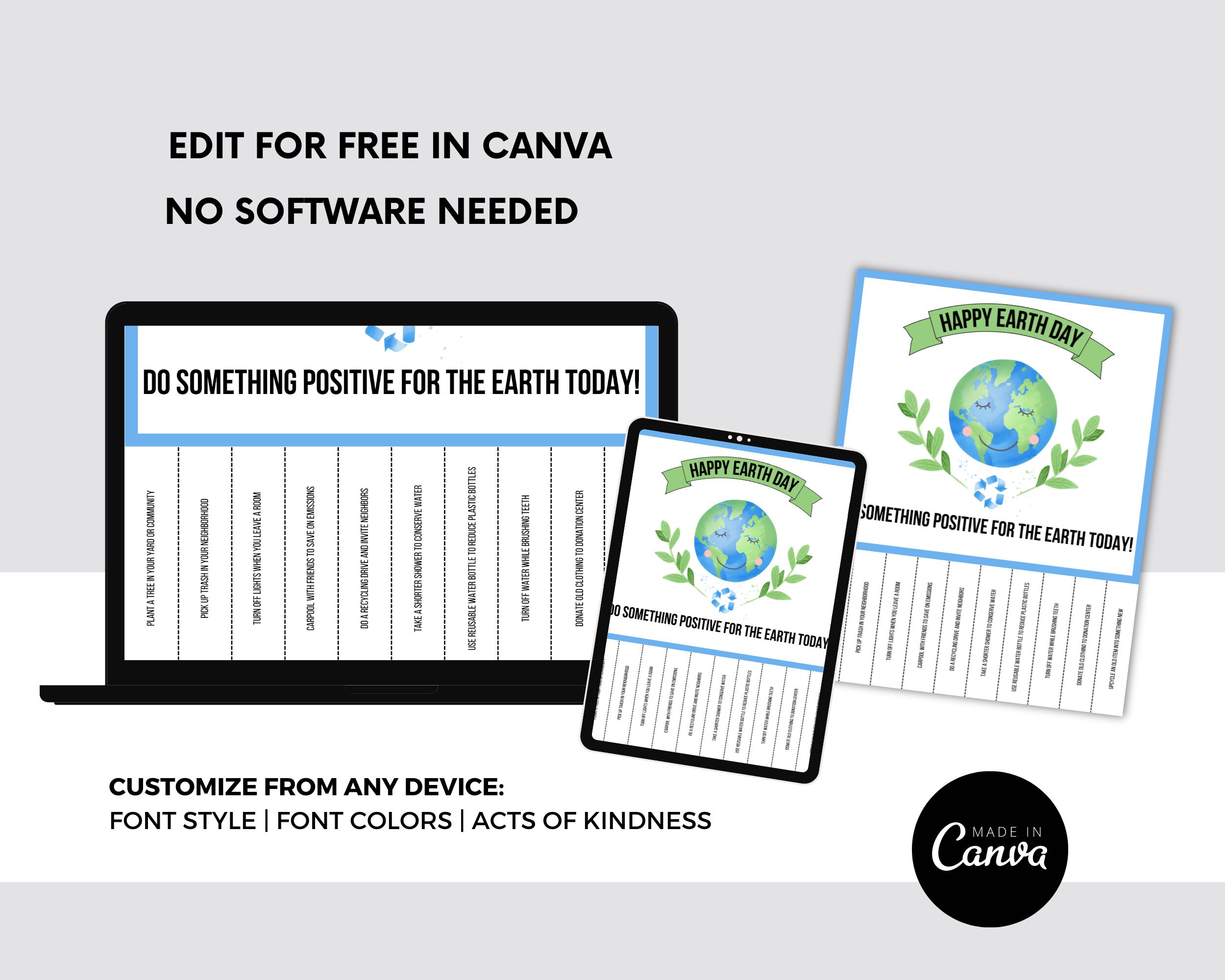 Editable Earth Day Acts of Kindness Tear off Flyer, Printable Earth Day ...