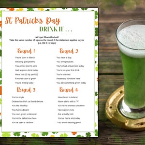 Printable St Patrick's Day Drink If Game, St Patrick's Adult Drinking ...