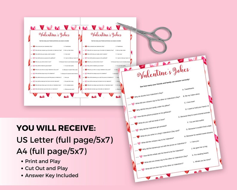 Valentine's Day Jokes, Printable Valentine's Day Riddles Game ...