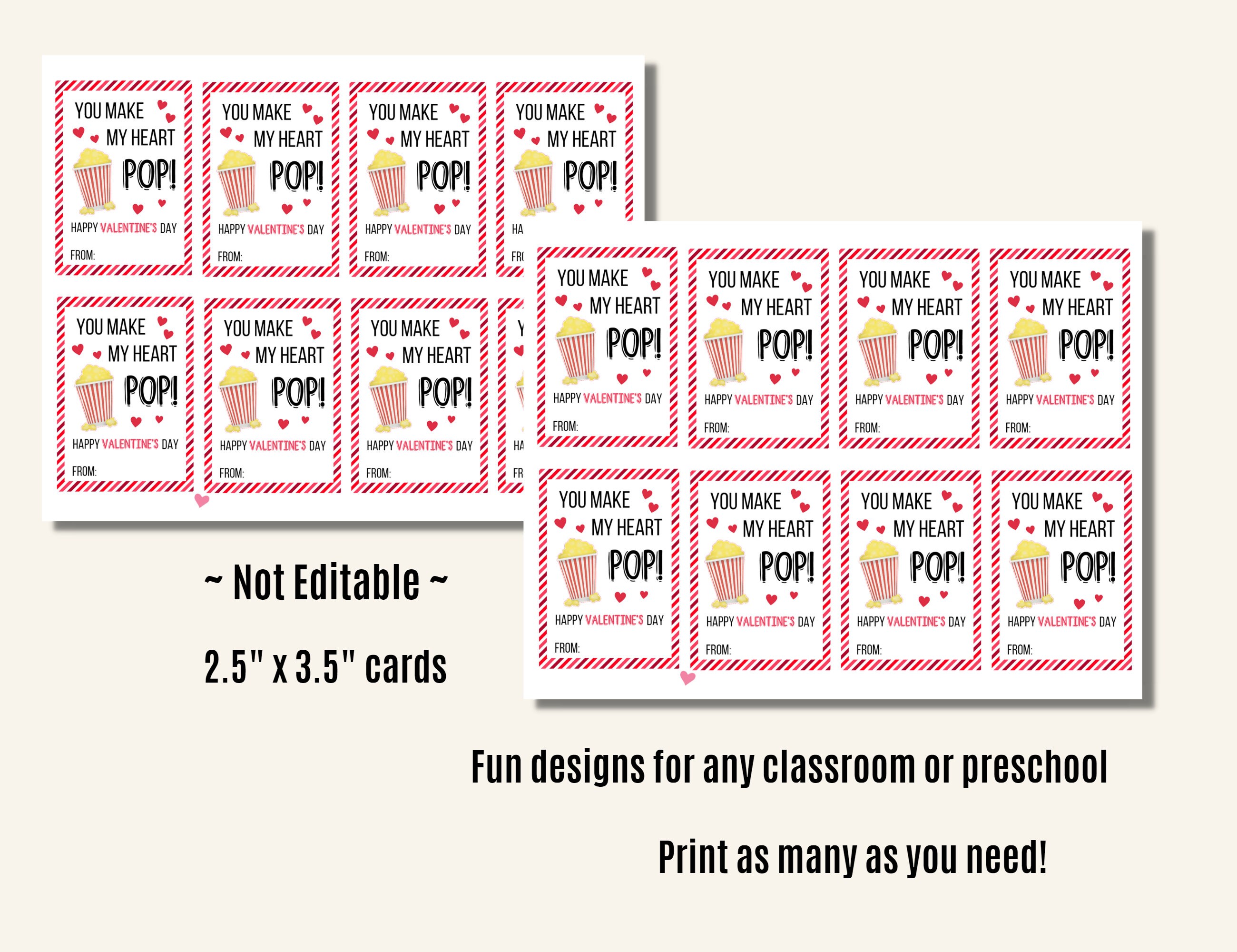 Printable Popcorn Valentine Cards, Popcorn Valentine Tag, Kids ...