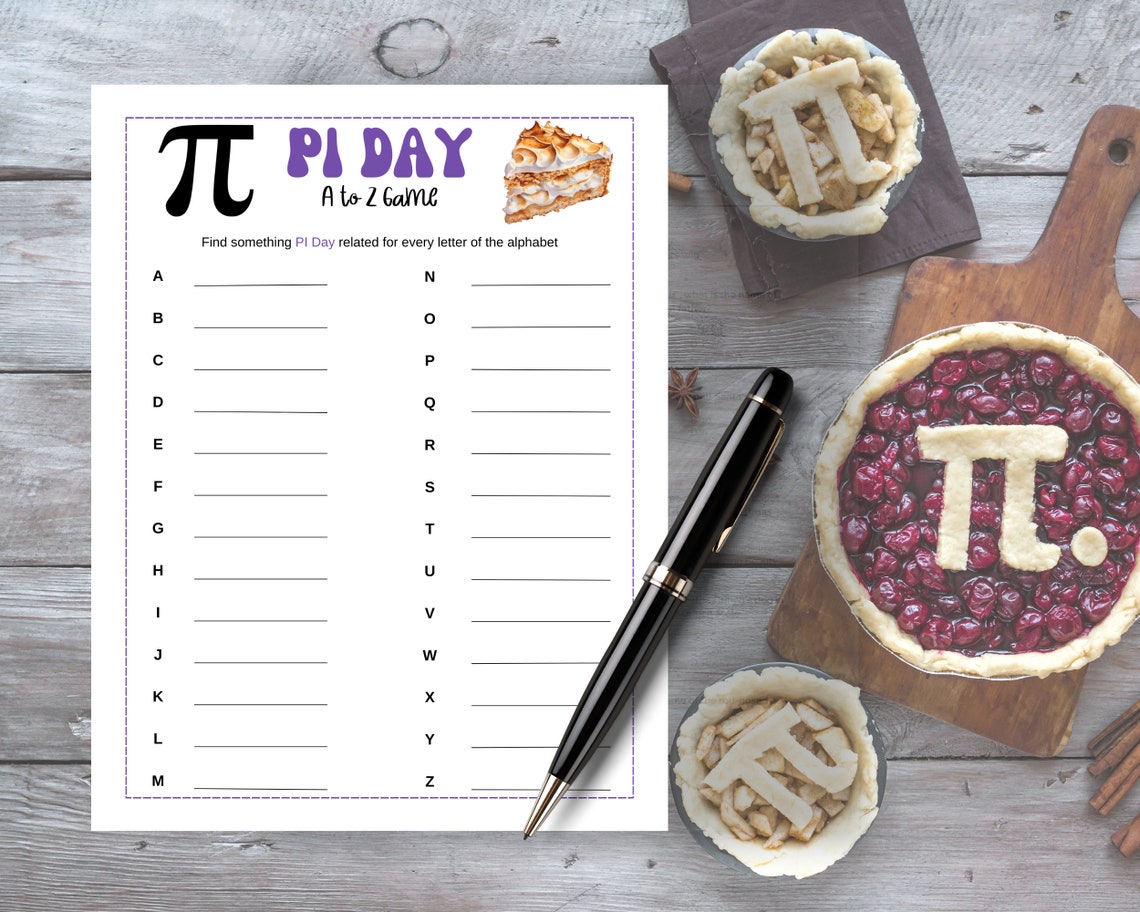 Pi Day A to Z Game, Printable Pi Day A to Z Game Activity, Pi Day Party ...