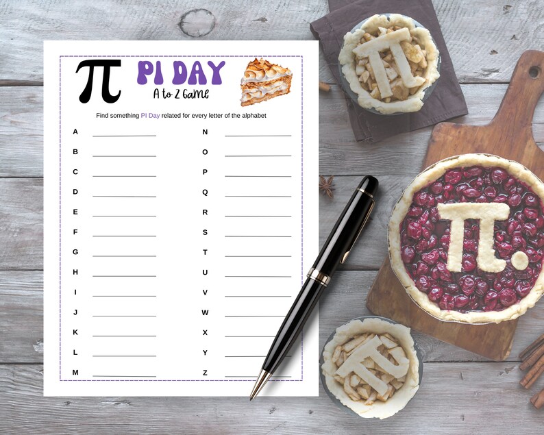 Pi Day A to Z Game, Printable Pi Day A to Z Game Activity, Pi Day Party ...