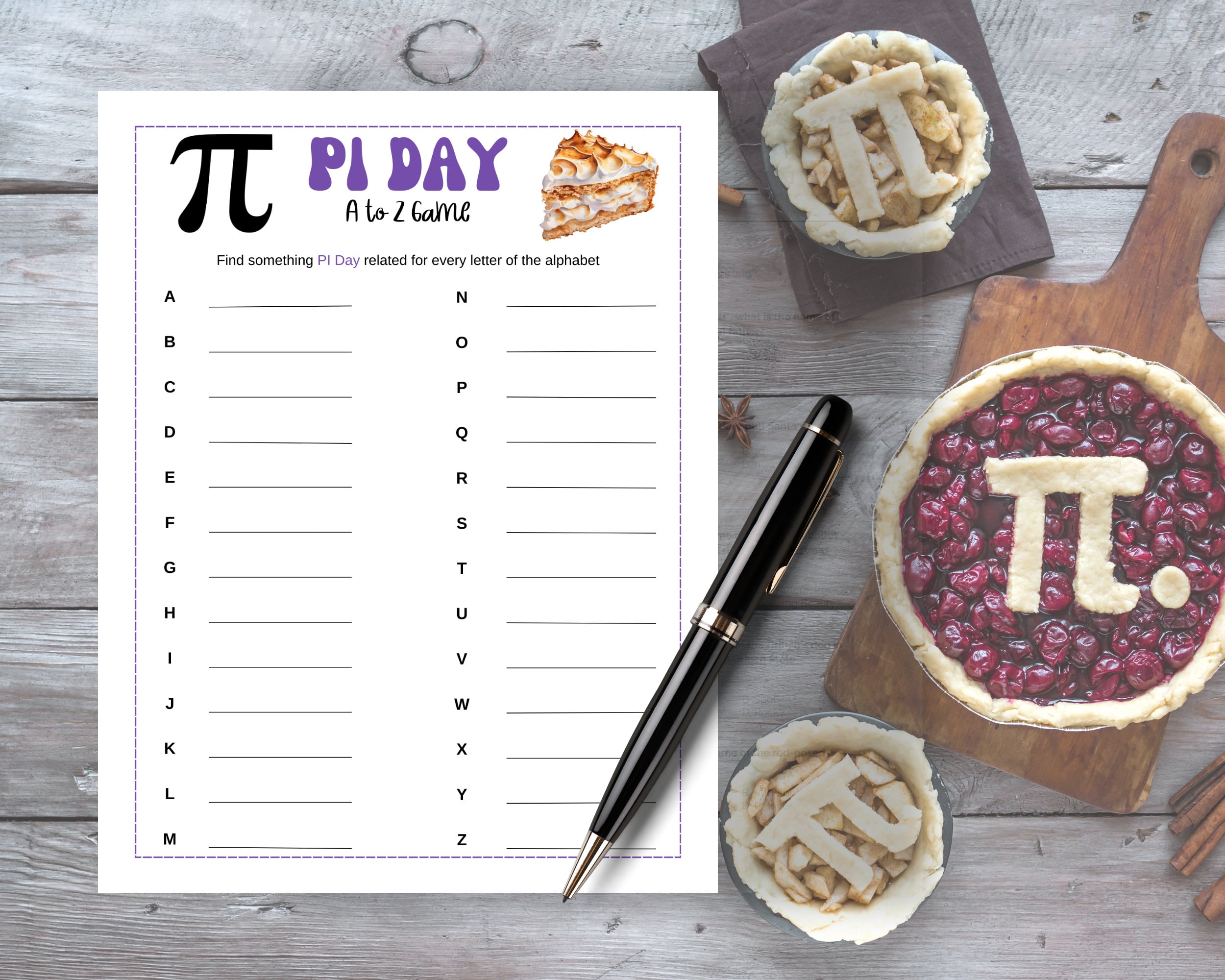 Pi Day A to Z Game, Printable Pi Day A to Z Game Activity, Pi Day Party ...