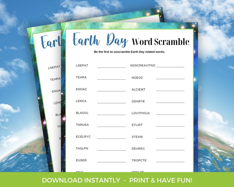 Earth Day Word Scramble Game, Printable Earth Day Word Scramble ...