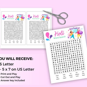 Holi Word Search, Printable Festival of Color Word Search Activity ...