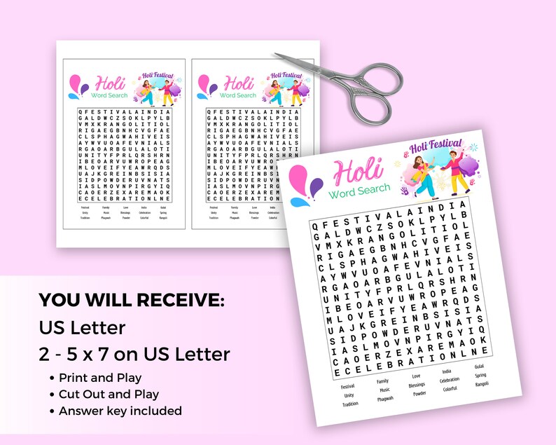 Holi Word Search, Printable Festival of Color Word Search Activity ...