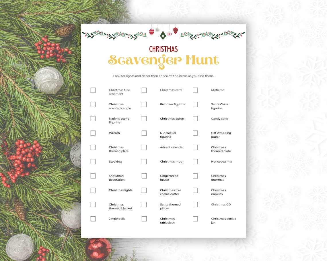 Christmas Scavenger Hunt Game, Printable Christmas Decoration Scavenger ...