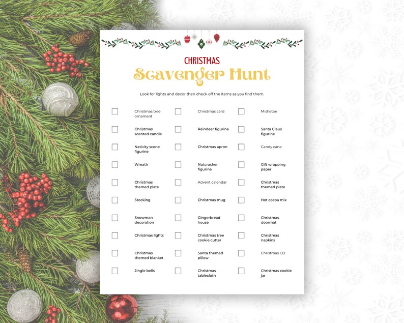 Christmas Scavenger Hunt Game, Printable Christmas Decoration Scavenger ...