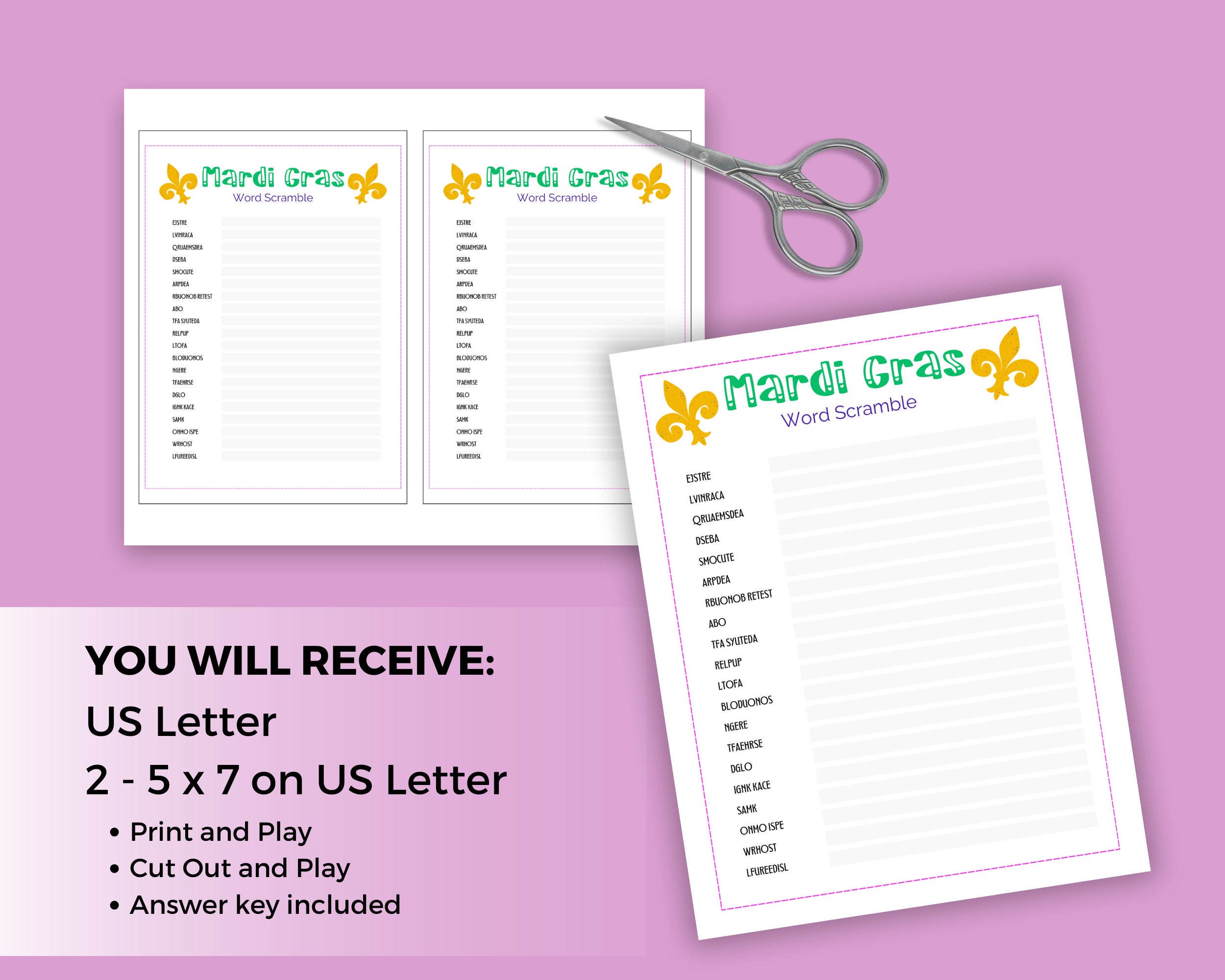 Mardi Gras Word Scramble Game, Fat Tuesday Party Game, Printable Mardi ...