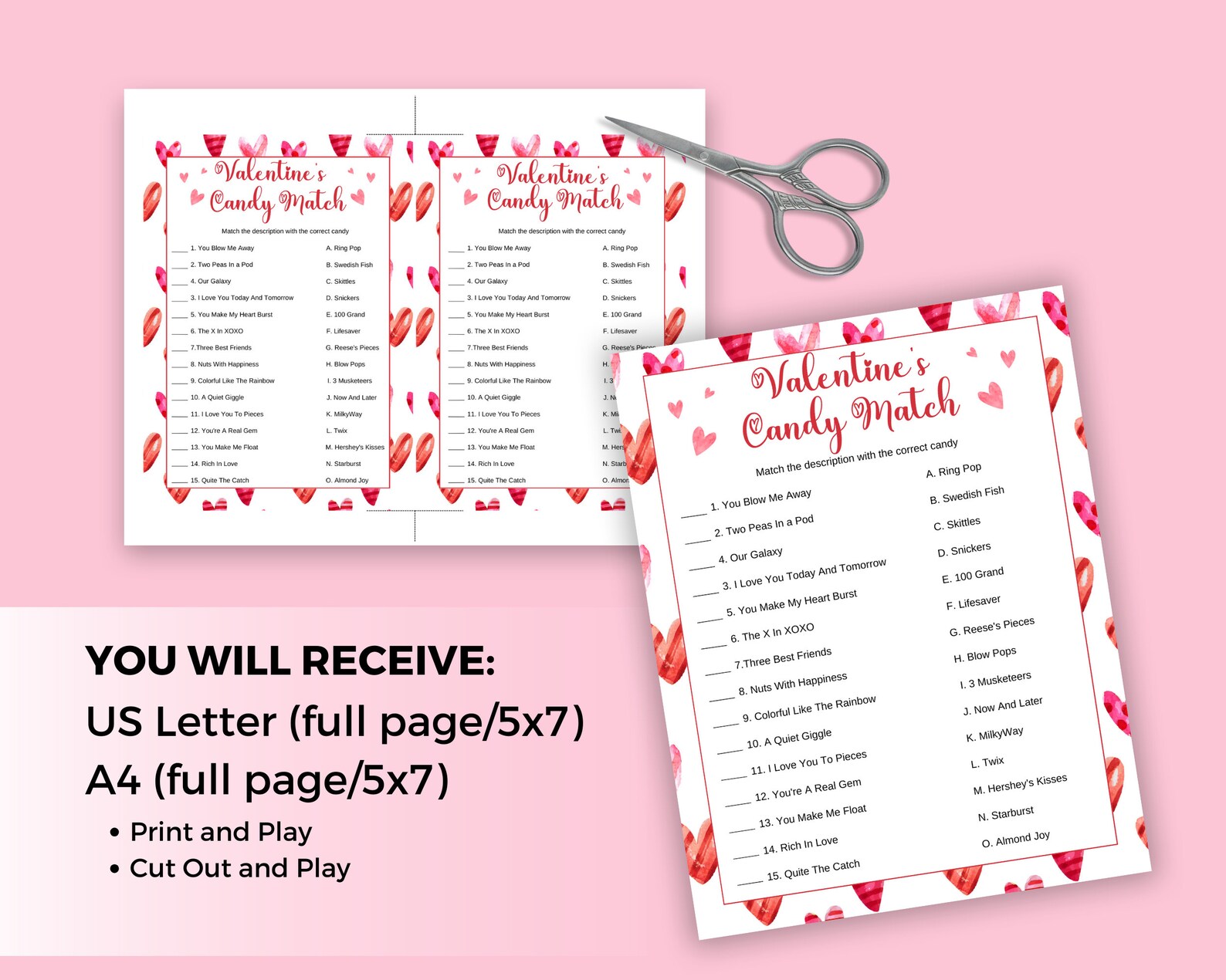 Valentine's Day Candy Match Game, Printable Valentine's Day Game ...