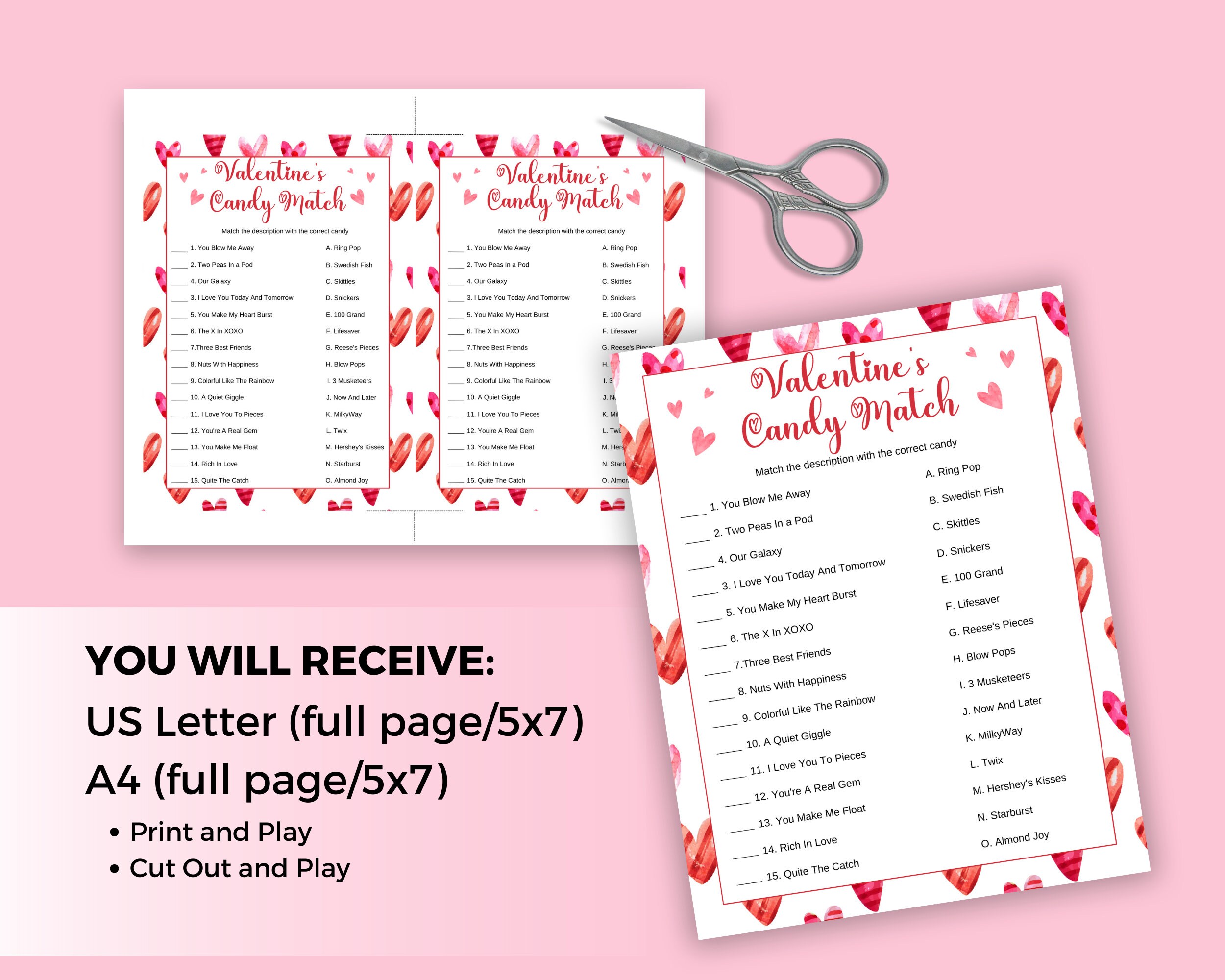 Valentine's Day Candy Match Game, Printable Valentine's Day Game ...