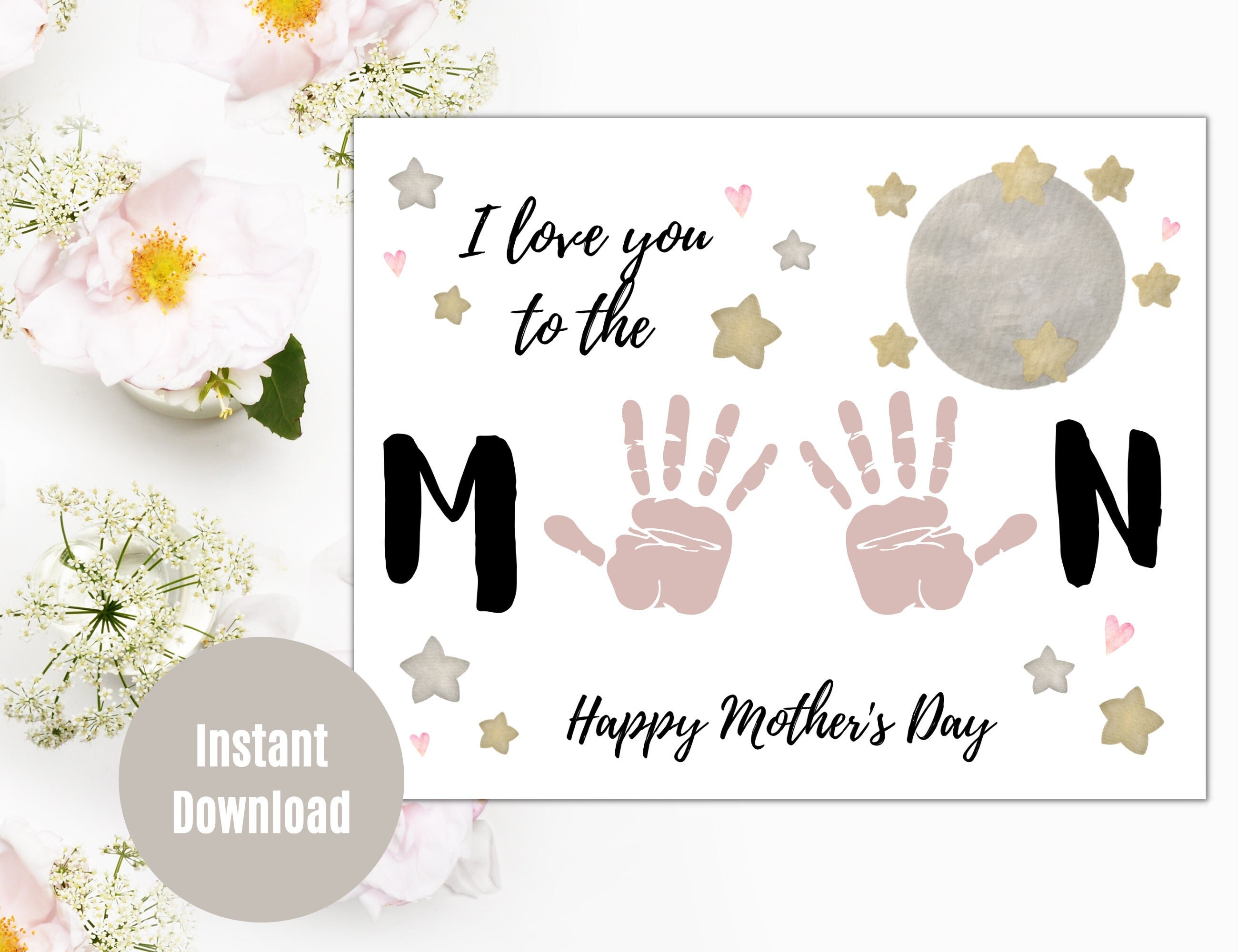 I Love You to the Moon Handprint Art, Mother's Day Printable, Mother's ...